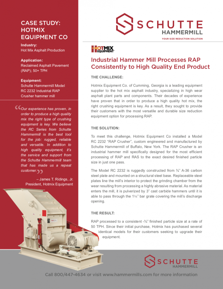 Material Size Reduction Case Studies | Schutte Hammermill